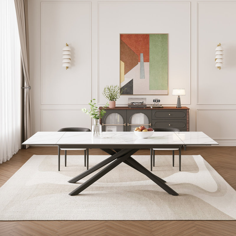 Ivy Bronx Charlana 70.86" to 102.36" Extendable Rectangular Sintered Stone Dining Table For 8-10 ...